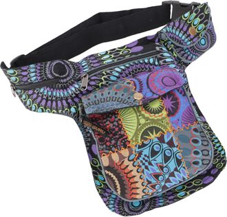 Guru Shop Stoff Sidebag & Patchwork H&uuml;fttasche, Goa G&uuml;rteltasche, Bauchtasche aus Nepal - Schwarz/bunt, Unisex - Erwachsene, Baumwolle, 27x20x4 cm