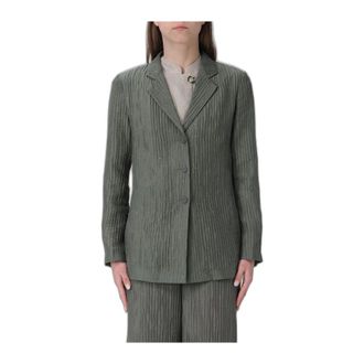 Emporio Armani Veste droite en cr&ecirc;pe pliss&eacute; scintillant - Femme - Vestes - Vert - Taille: 40 FR
