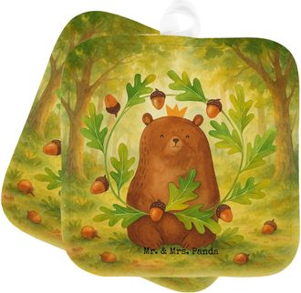 Mr. & Mrs. Panda Topfuntersetzer B&auml;r K&ouml;nig Design - Geschenk, Papa, Ofenlappen, topfhalter, Daddy, Kochlappen, Teddy, Topflappen Set, Dad, Vatertag, Papi
