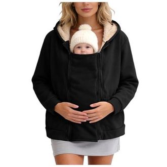 Generic Veste de maternit&eacute; 2 en 1 pour femme - Polaire dhiver avec fermeture &eacute;clair - Manteau &eacute;pais avec capuche, Noir, 4XL