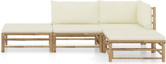 tidyard Garten-Lounge-Set mit Cremeweißen Kissen - Bambus Sitzgruppe Garnitur für Balkon und Terrasse