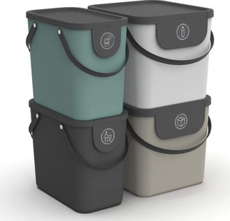 Rotho Albula 4er-Set Mültrennungssystem 2x25l + 2x40l für die Küche, Kunststoff (PP) BPA-frei, mehrfarbig, 2x25l + 2x40l (43.5 x 36.5 x 47.6 cm), Bunt