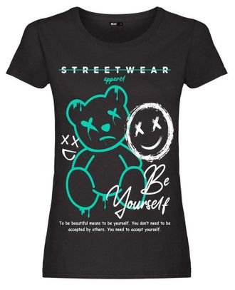 rmk T-Shirt Damen Shirt kurzarm Rundhalsshirt mit modischem Frontdruck Teddy B&auml;r