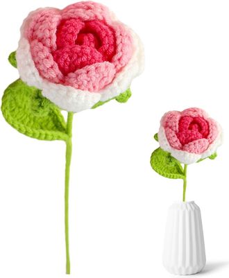 Generic Gestrickte und gestrickte und | Bunte Valentinstag Rose Kunst,Handgemachte gestrickte Rose f&uuml;r Heimdekoration, Simulation DIY H&auml;keln Stricken Rose Ges