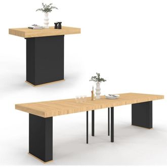 IDMarket Idmarket - Table console extensible 14 personnes 300 cm - Bois noir - 5 rallonges de 51 cm - Dimensions compactes 90 x 47 cm