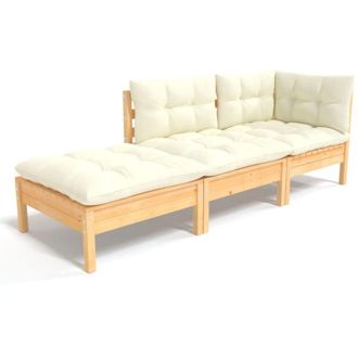 vidaXL 3-tlg. Garten-Lounge-Set mit Creme Kissen Massivholz Kiefer Vidaxl