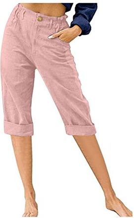 Generic Pantalon de Sport Femme, Large Pantalon 3/4 Elastique Léger Respirant Pantalons Court Femme dété Pantacourt DéContractéEs De Jogging avec Poches Fluid