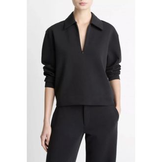 Vince Femme, Tops, Noir, Taille: 40 FR Pull ras du cou &agrave; demi-fermeture &eacute;clair en m&eacute;lange de coton