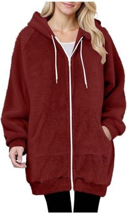 Generic Vestes pour femmes 2026 Veste &agrave; capuche en polaire douce avec fermeture &eacute;clair - Coupe ample - Pull dext&eacute;rieur d&eacute;contract&eacute; et chaud - Manteau doubl&eacute; p