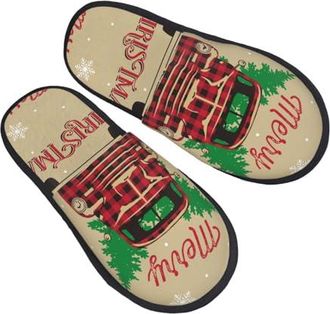 Generic Respirant Pantoufles Femmes Camion rouge vintage de No&euml;l Chaussures Confortable Chaussons en Feutre pour Femme Int&eacute;rieur Hiver L