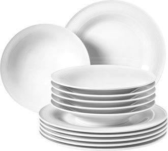 SELTMANN WEIDEN Tafelservice 12-teilig BT - Beat - Form: Rund mit Rillenrelief - moderner Stil - Weiß