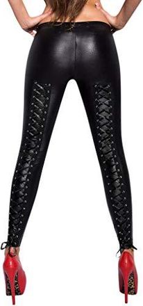 Generic Legging en cuir synth&eacute;tique pour femme - Mat - Taille haute - Pantalon extensible confortable - Collants dhiver pour carnaval et f&ecirc;te des ann&eacute;es 80, N