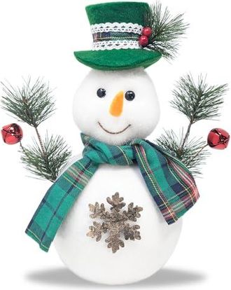 Com-Four Figurine de Bonhomme de Neige Taille L - Douce d&eacute;coration de No&euml;l - p&egrave;re Noel d&eacute;coration - Personnage Noel (Vert-Blanc - L)