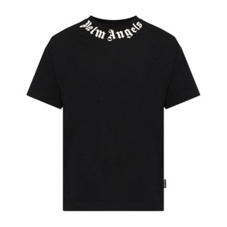 Palm Angels Baumwoll-T-Shirt mit Print-Logo - - Tops - Herren - Schwarzk - S
