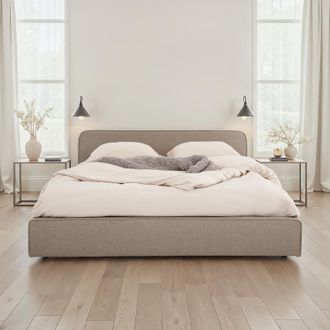 IDIMEX Polsterbett MARINI Doppelbett 140x200 cm in Greige - Bett gepolstert mit Lattenrost, modernes Design & stabiles Holzgestell mit Kunststofff&uuml;&szlig;en