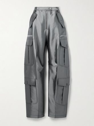 Christopher John Rogers Pantalon Treillis Fusel&eacute; En Serge De Soie Et De Laine M&eacute;lang&eacute;es - Gris