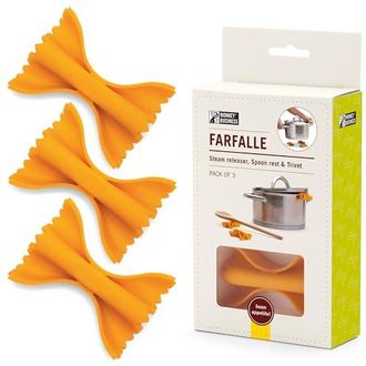 Monkey Business Farfalle - L&egrave;ve-couvercle 3 en 1 en silicone, dessous de plat et repose-cuill&egrave;re mignon, accessoire de cuisine multifonction au design de p&acirc;tes Farfal