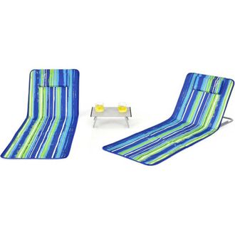 Costway Costway - Ensemble de Tapis de Plage Pliables 2 pcs avec Table dAppoint, Matelas de Plage avec Hauteur R&eacute;glable 27-47cm pour Camping Color&eacute;