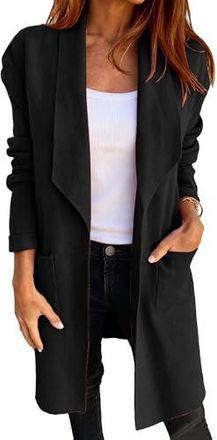 Generic Wool Winter Coats for Women Light Open Front Knit Cardigan Trench Coat Lapel Collar Long Overcoats with Pockets Black 3X Large