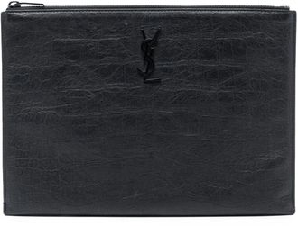 Saint Laurent Clutches - Croc Embossed Leather Monogram Clutch - Gr. unisize - in Schwarz - f&uuml;r Damen