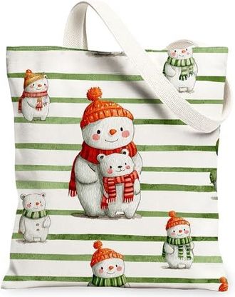 Generic Sacs fourre-tout en toile motif bonhomme de neige, sacs de courses r&eacute;utilisables, amusants et l&eacute;gers et lavables pour salle de sport, voyage, plage, p