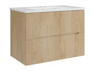 Vente-Unique H&auml;ngender Bad-Unterschrank mit Einbauwaschbecken - gerillt - Hell-Natur - L80 cm - ORISO