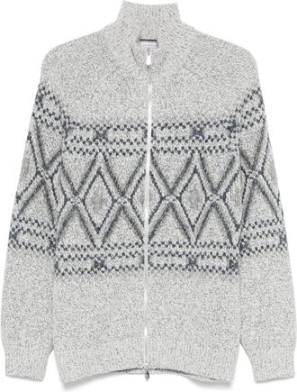 Brunello Cucinelli Homme, Pulls, Gris, Taille: M Full Zip Fair Isle Knit Sweater