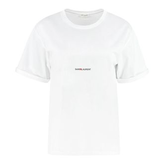 Saint Laurent Logo Print Baumwoll T-shirt - - Tops - Damen - Wei&szlig; - L
