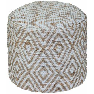 Homescapes Pouf rond en jute et coton beige et blanc - 45 cm - Sierra