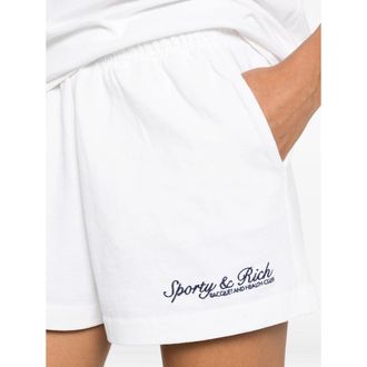 Sporty & Rich Logo-Embroidered Cotton Shorts - White