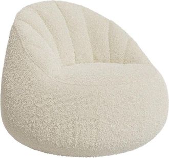 Vente-Unique Fauteuil pouf coquillage en tissu bouclette blanc FONADO
