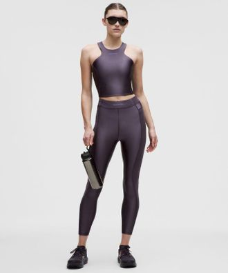 lululemon Legging Satin Shine taille haute avec empi&egrave;cements Wordmark pour Femmes - 64 cm - Violet/Violet - Taille 10