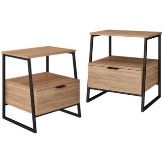 Vicco Table de nuit Lunor, Chêne doré/noir, Lot de 2