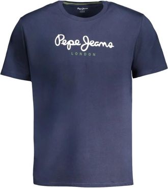 Pepe Jeans London Blau Baumwolle Bedruckt Logo T-Shirt - - Tops - Herren - Blau - 2XL