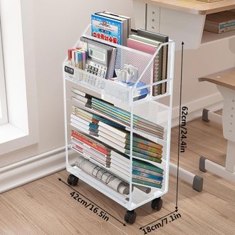 Generic Mobiles B&uuml;cherregal mit Rollen, 5-st&ouml;ckiges, offenes, multifunktionales Metallregal for Studenten im Wohnheim, Wohnzimmer, Zuhause oder in der Schule(