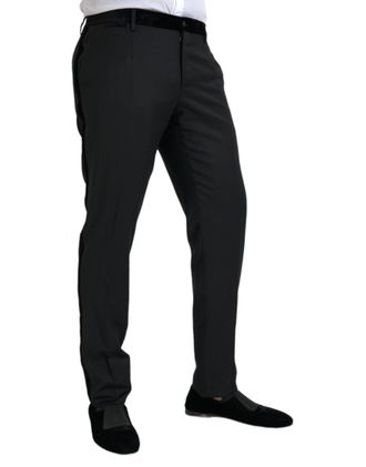 Dolce & Gabbana Black Silk Men Skinny Dress Pants Wool Polyester Cotton