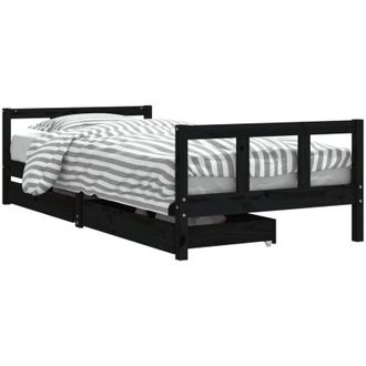 vidaXL Cadre de lit enfant avec tiroirs noir 90x200 cm bois pin massif