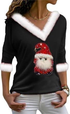 TOMWELL Pull Femme Grande Taille Sweatshirt Sweater à Col Rond Haut Imprimé Chemisiers Ample Décontractée Pull Décontracté Cadeau de Noel Halloween Pull Femme
