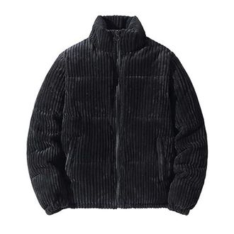Generic Doudoune en velours c&ocirc;tel&eacute; pour homme - Noir uni - Veste thermique rembourr&eacute;e - Col montant - Manteau dhiver &agrave; manches longues - Veste softshell en co