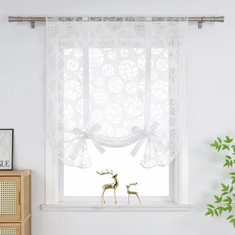 Joyswahl Raffrollo mit Schlaufen Transparent Raffgardinen Wei&szlig; Wohnzimmer Fensterrollo Vorh&auml;nge Schlaufenrollo f&uuml;r Fenster mit Hakenaufh&auml;ngung Modern HxB 140 x