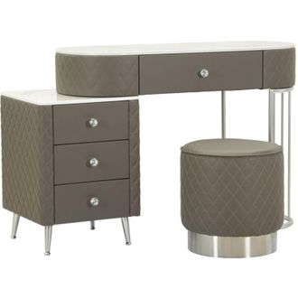 Paris Prix Coiffeuse Avec Pouf Effet Marbre Sharon 120 Gris & Argent
