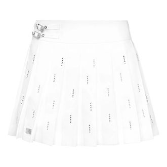 Philipp Plein Femme, Jupes, Blanc, Taille: 40 FR Pleated Mini Skirt Strass Skull