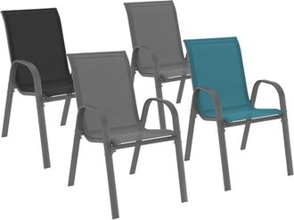 IDMarket Idmarket - Lot de 4 chaises de jardin lyma m&eacute;tal et textil&egrave;ne empilables mix color gris, noir et bleu