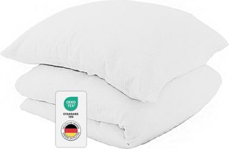 jilda-tex Bio-Bettwäsche Musselin Medina 100% Bio-Baumwolle Knitterlook Bügelfrei Uni Made in Green (Weiß, 200x200 + 2X 80x80 cm)
