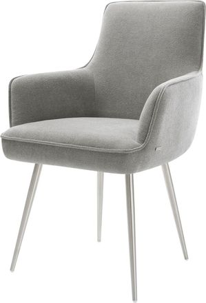 DELIFE Polsterstuhl Heira-Flex mit Armlehnen 4-Fu&szlig; konisch Edelstahl Strukturstoff Soft Grau Taschenfederkern