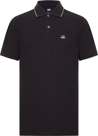 C.P. Company C.p. Company, Homme, Tops, Noir, Taille: XL Polo Logo Stretch Piqu&eacute; Manches Courtes