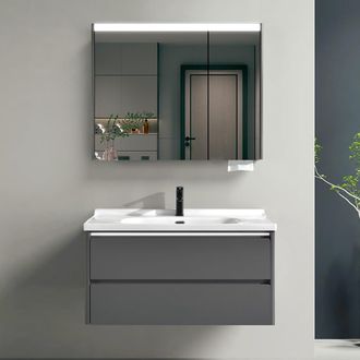 Generic Moderner Badezimmerschrank mit Keramiksp&uuml;le, Wandmontage, Grau, 57,9 x 3,7 x 3,8 cm, 2 Schubladen