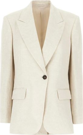 Brunello Cucinelli Blazer boutonn&eacute; en lurex - Femme - Vestes - Beige - Taille: 44 FR