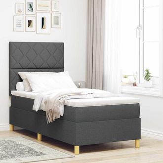 vidaXL Vidaxl - Letto A Molle Con Materasso Grigio Scuro 90 X 200 Cm Tessuto