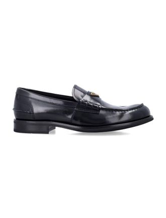 Prada Loafer - Brushed Leather Loafers With Enameled Metal Logo - Gr. 6 - in Schwarz - f&uuml;r Damen